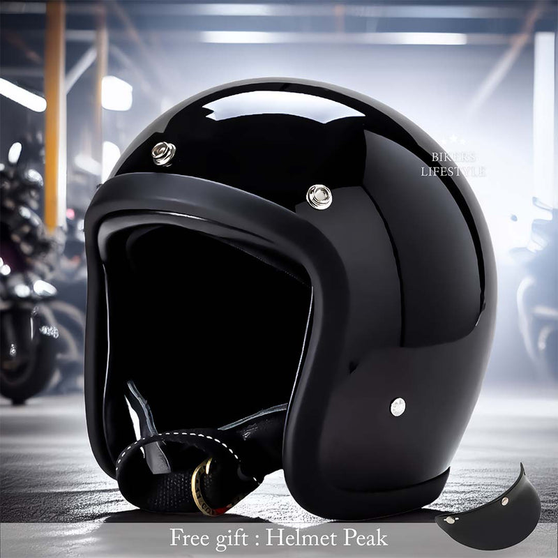 Men’s Vintage Open-Face Motorcycle Helmet – Low-Profile Fibreglass Des ...